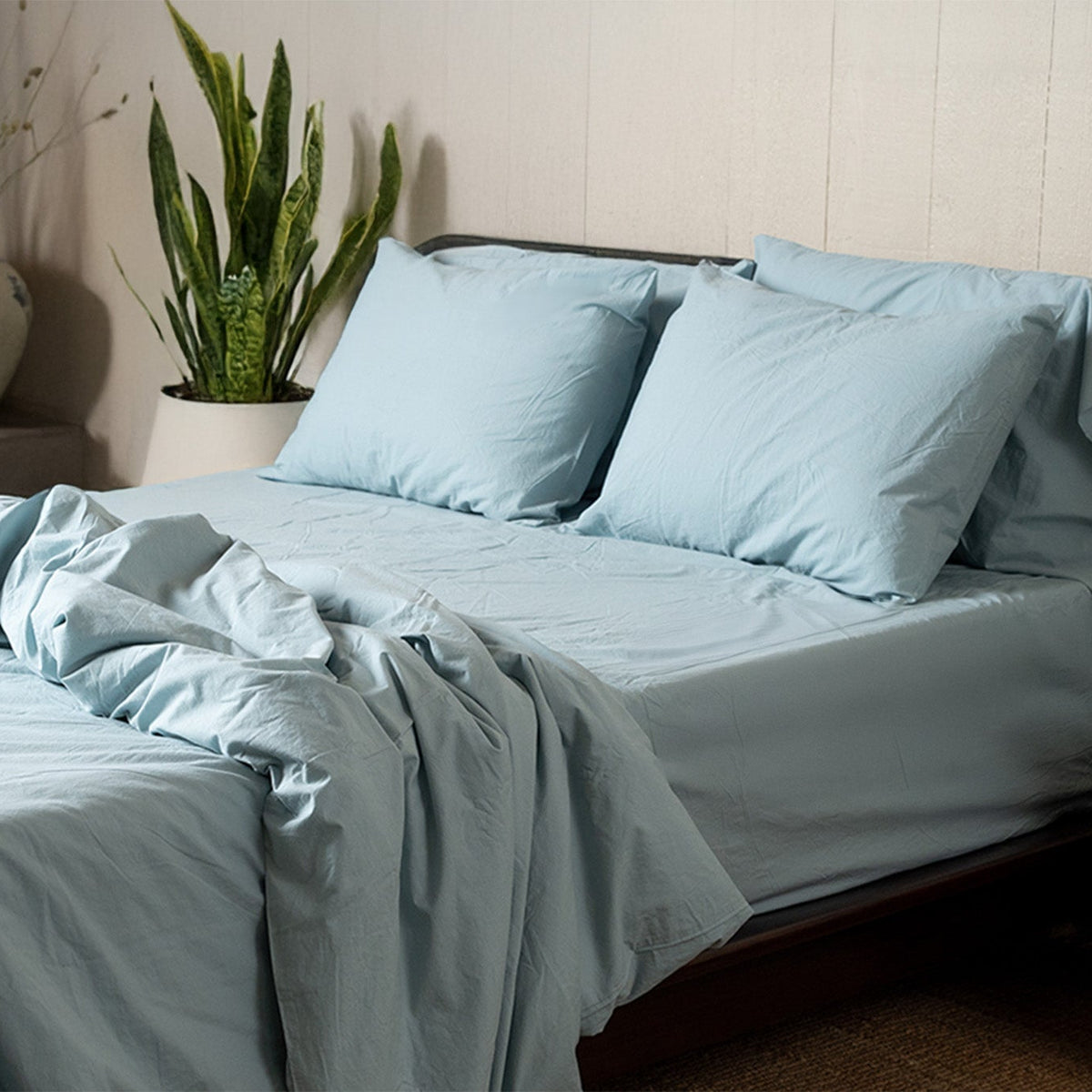 Crinkle Percale Organic Cotton Duvet Cover Set + Shams – Sage & Sill